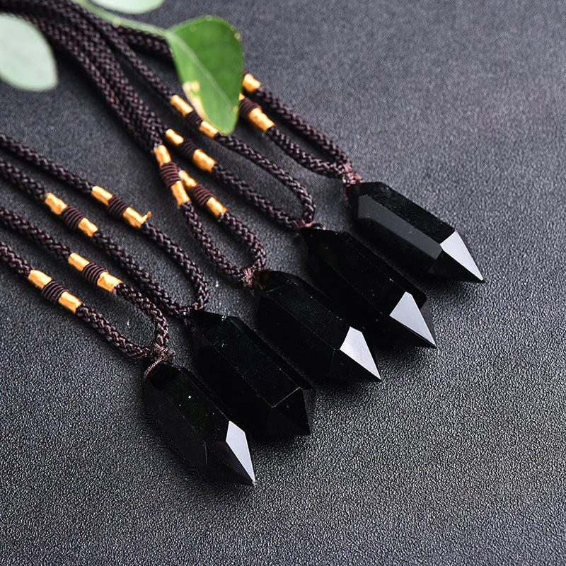 Black Obsidian Necklace - 4-5cm Natural Crystal Pendant with Handmade ...